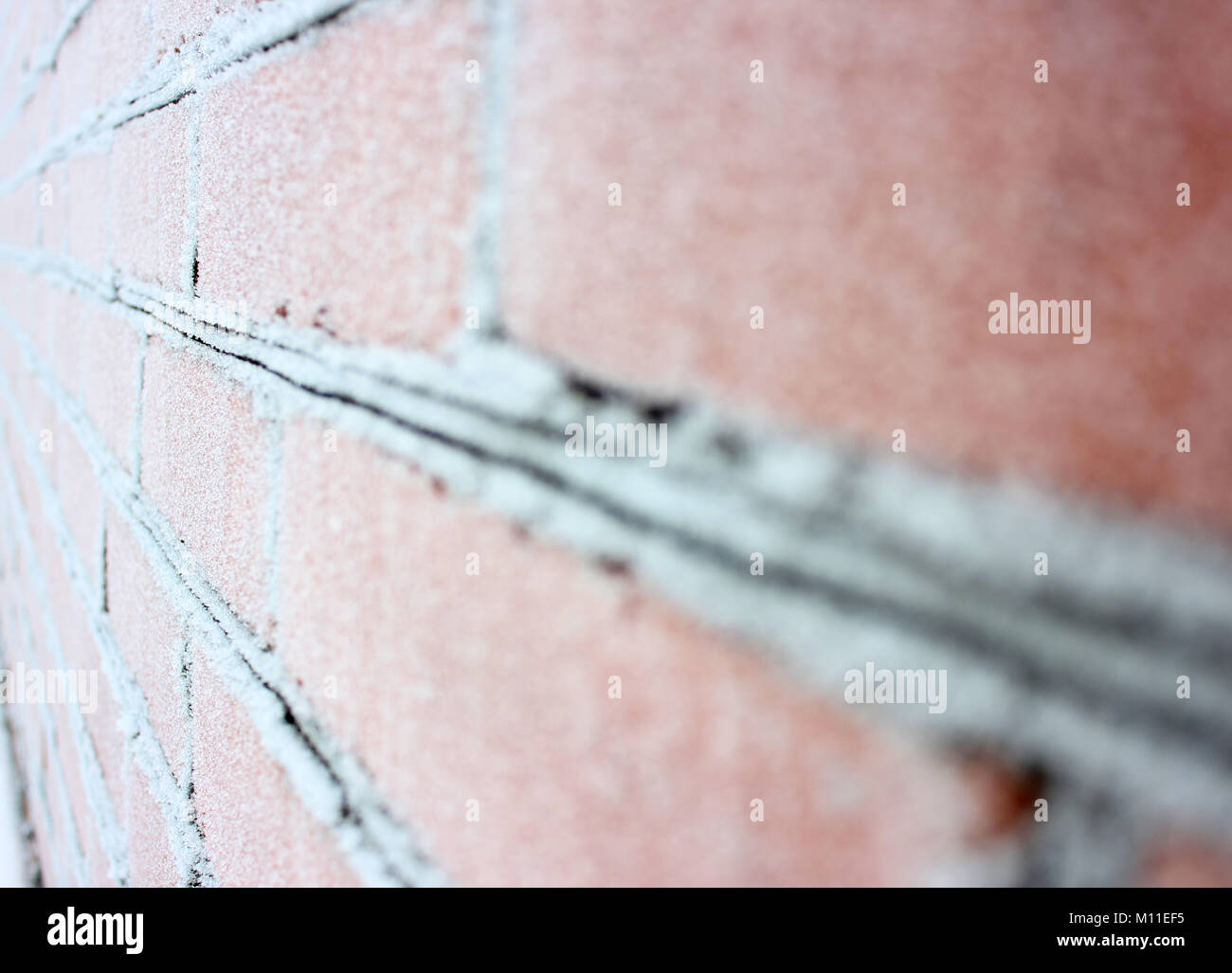 A frozen brick wall in a white snow Stock Photo - Alamy