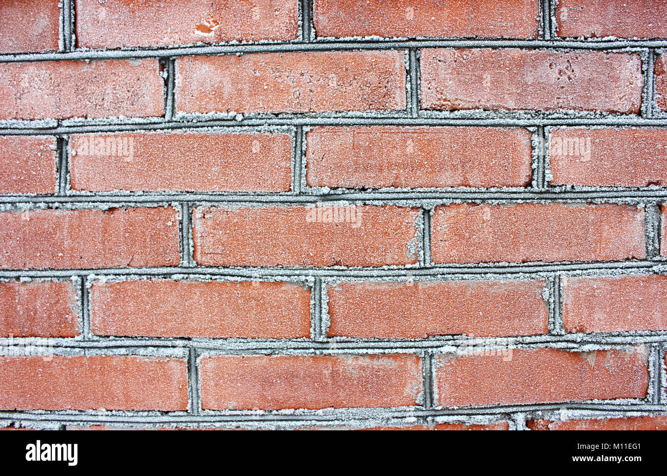 A frozen brick wall in a white snow Stock Photo - Alamy
