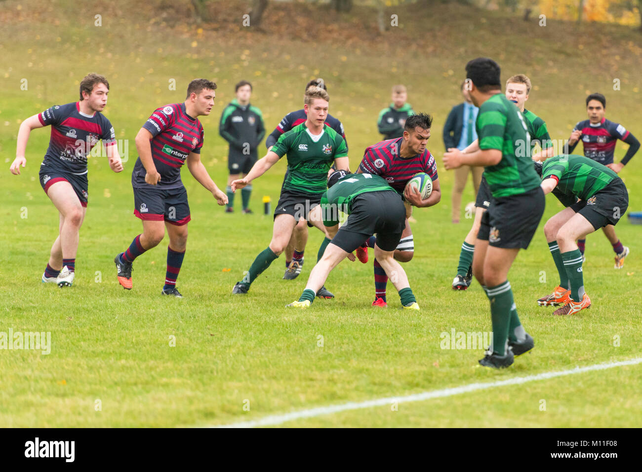 Kent University students at Canterbury competing in a rugby union match ...