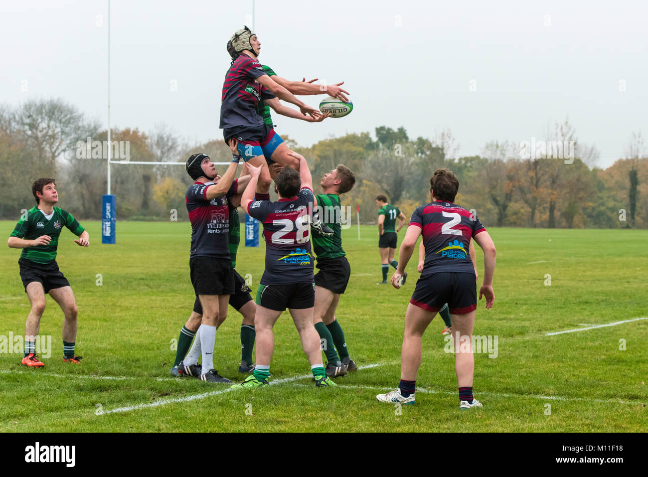 Kent University students at Canterbury competing in a rugby union match ...