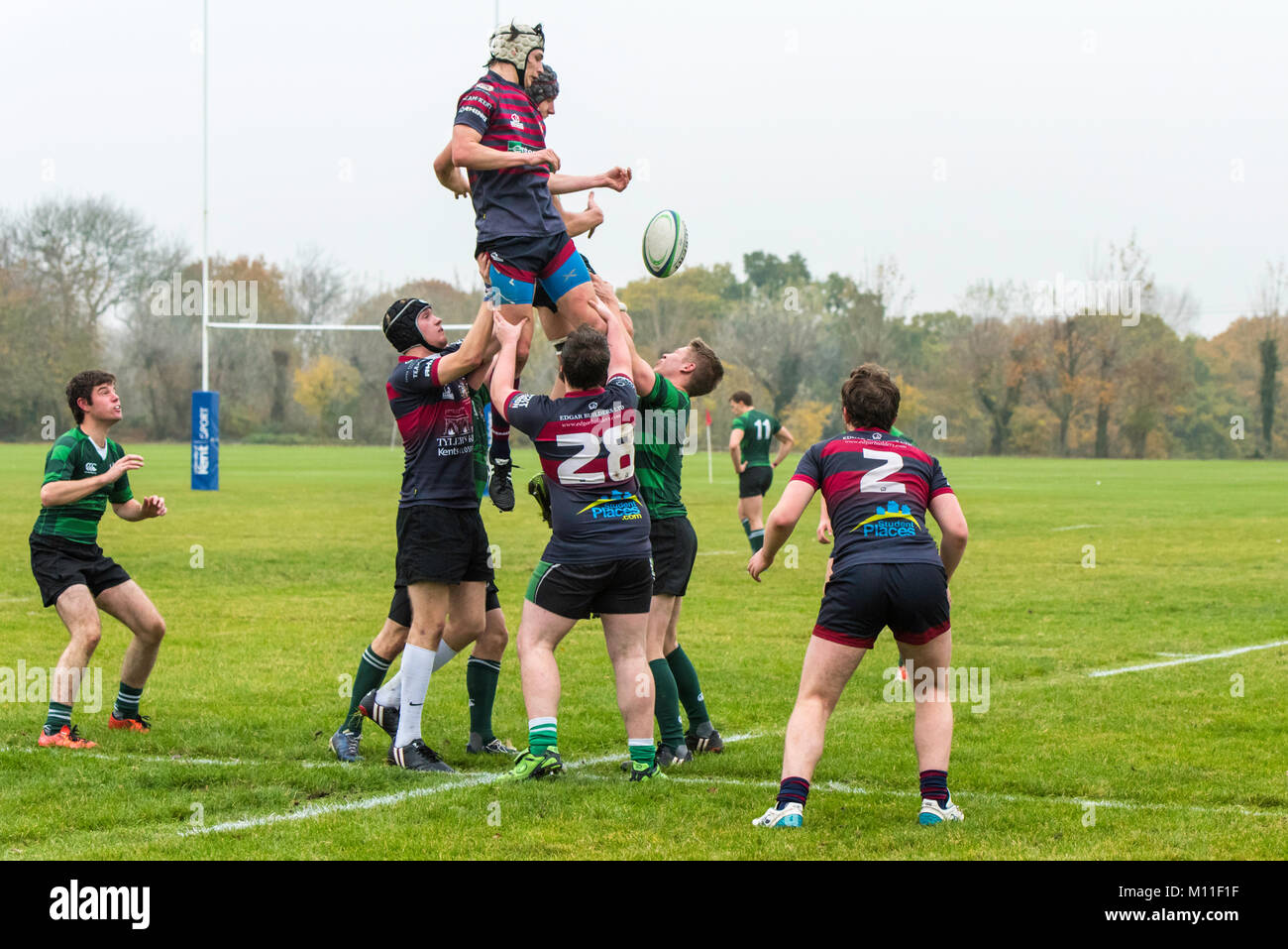 Kent University students at Canterbury competing in a rugby union match ...