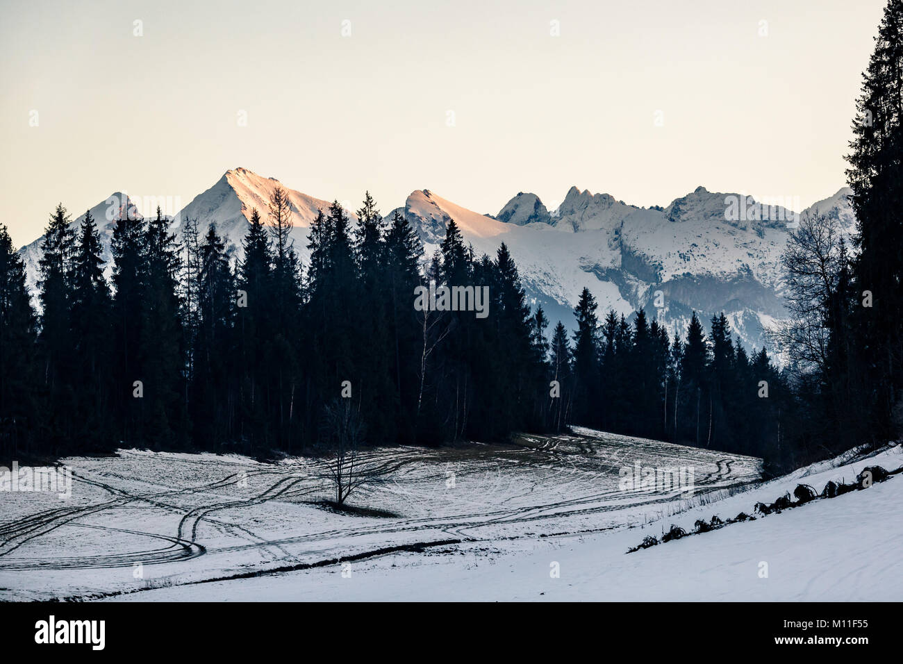 Inspiring Mountains landscape in winter Tatras. Looking at high Tatra ...
