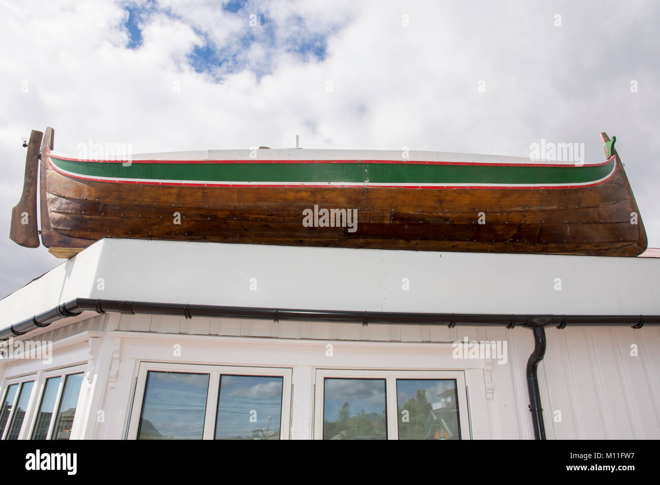 canoe on a roof at Svolvaer in the Lofoten in Norway Stock Photo - Alamy