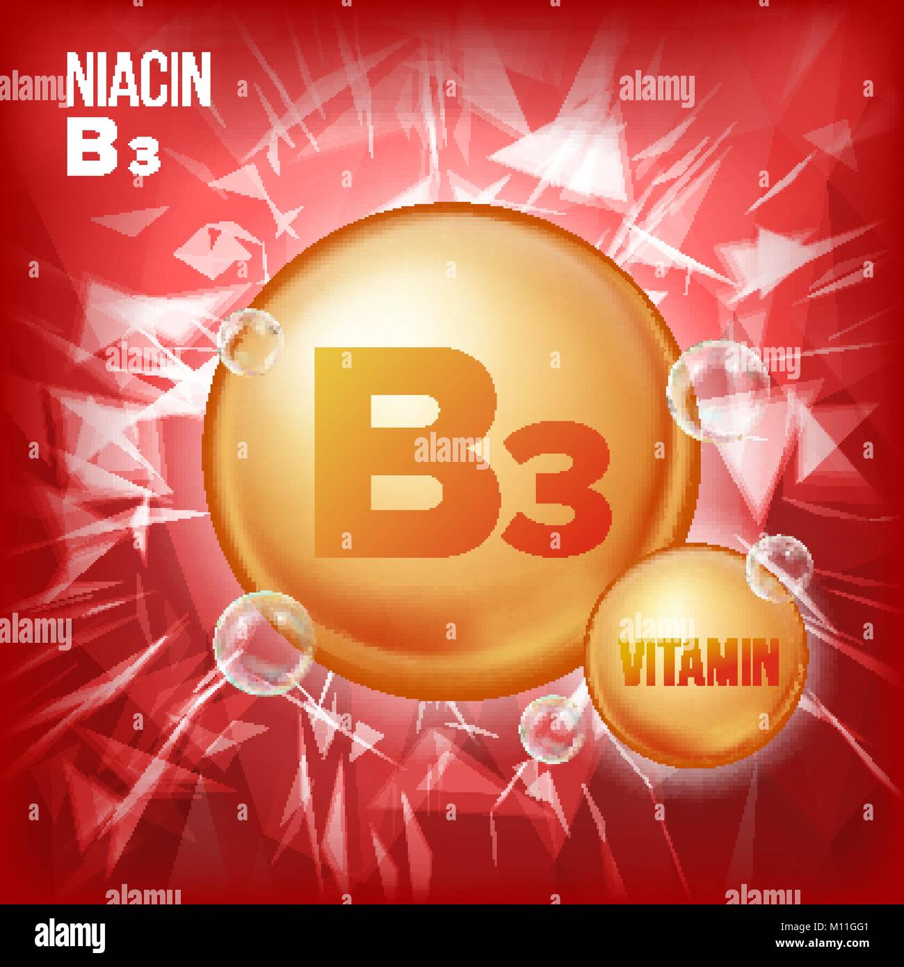 Vitamin B3 Niacin Vector. Vitamin Gold Oil Pill Icon. Organic Vitamin ...