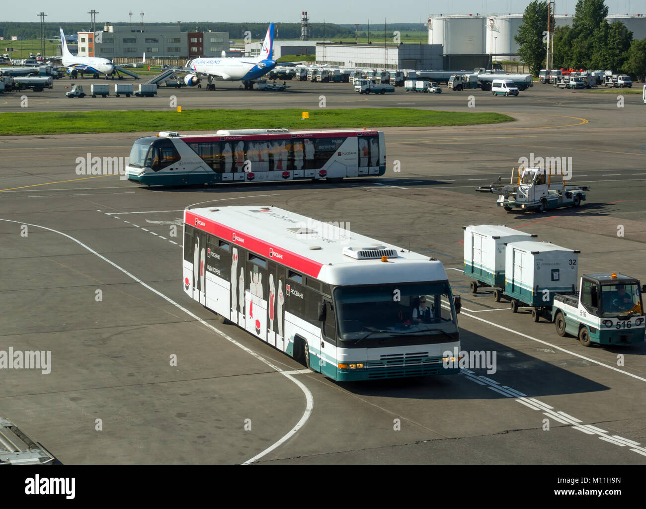 Moscow, Russia - June 01,2016, Buses for passengers traveling on the ...