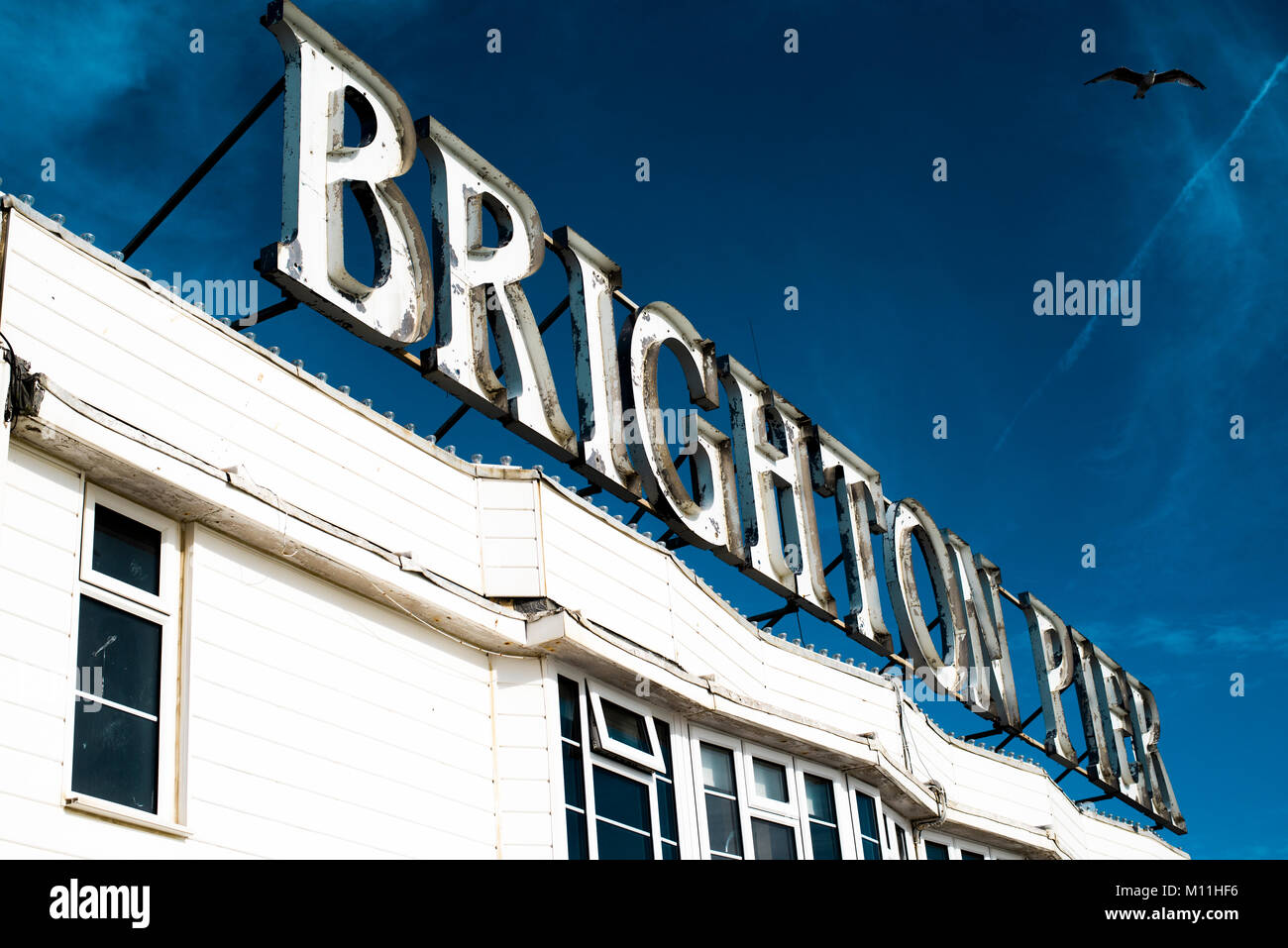 Brighton Pier sign on Palace pier Stock Photo - Alamy