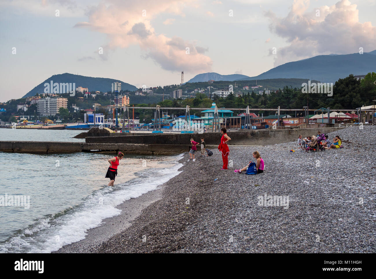 Alusta, Russia - June 01, 2016, People on the beach promenade of ...