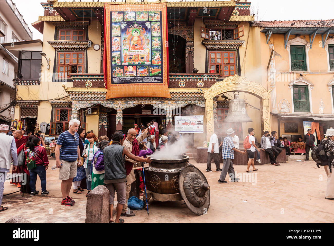 People and shoppers at Nepal,Kathmandu near Seto Machhendranath Temple ...