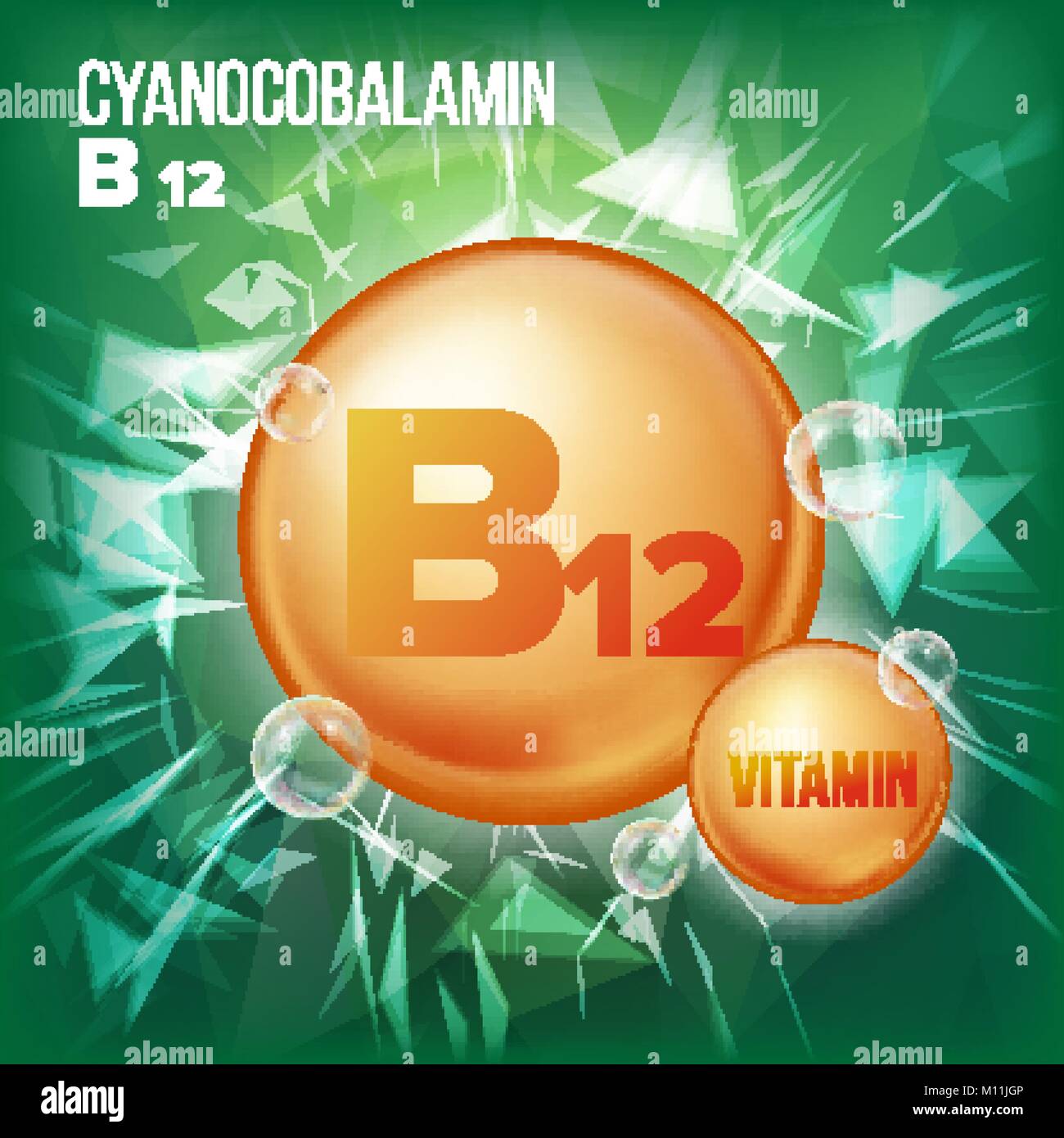 Vitamin B12 Cyanocobalamin Vector. Vitamin Gold Oil Pill Icon. Organic ...