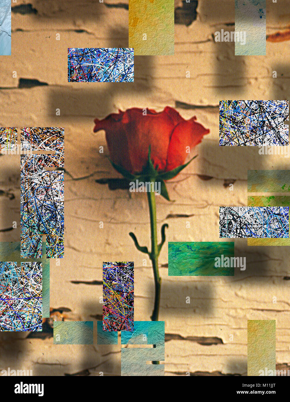 Modern art. Red rose on abstract background Stock Photo - Alamy