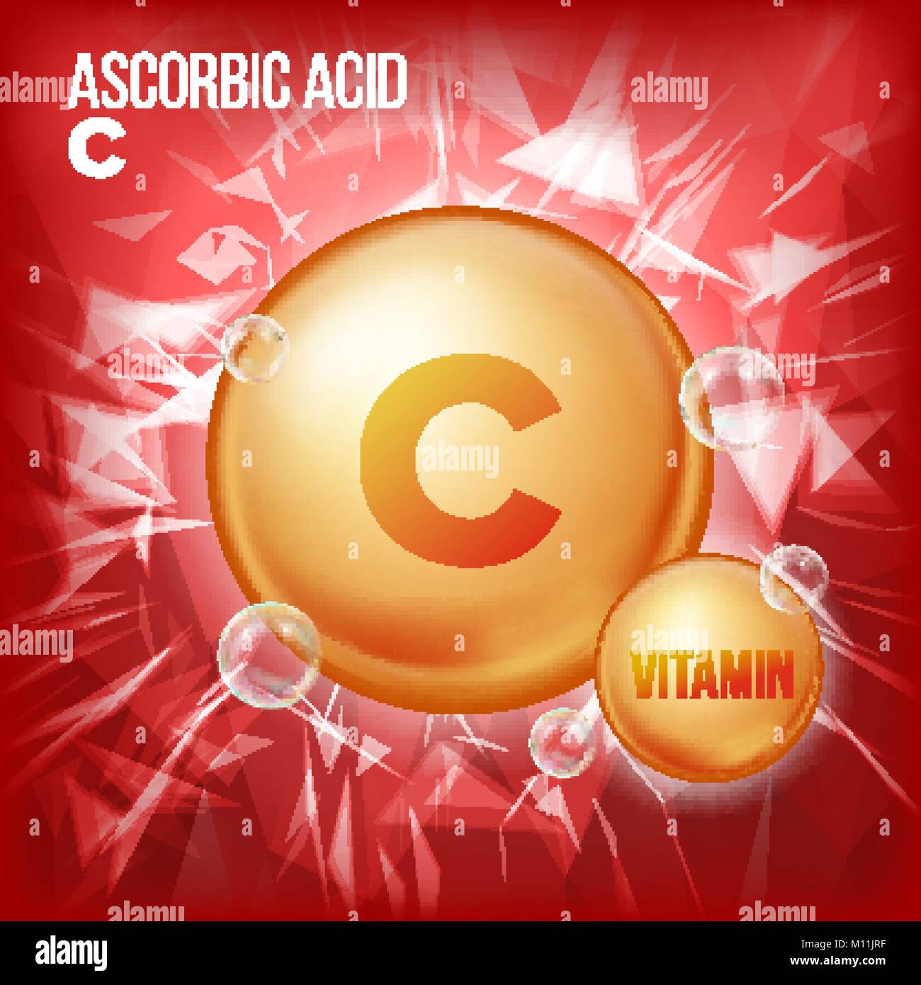 Vitamin C Ascorbic Acid Vector. Organic Vitamin Gold Pill Icon ...