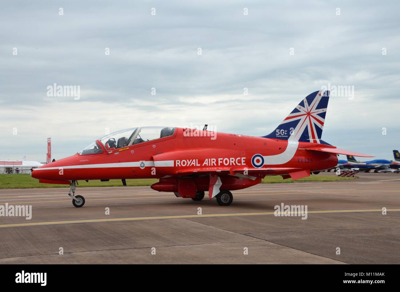 RAF Red Arrows Hawk T.1 taxi-ing to display at RIAT 2014 Stock Photo - Alamy