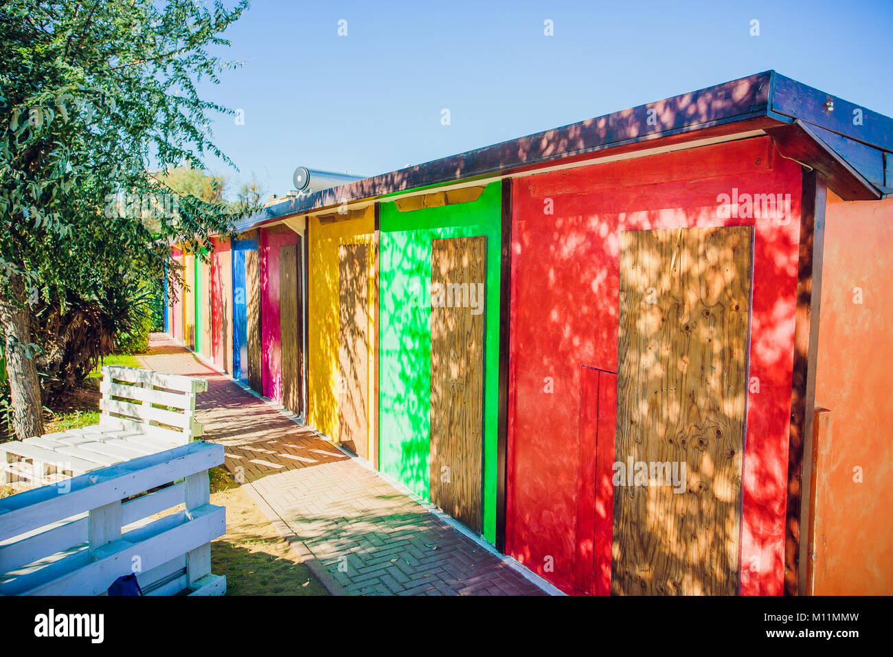 beach changing rooms blue cabin sea dressing room lockers room Stock ...