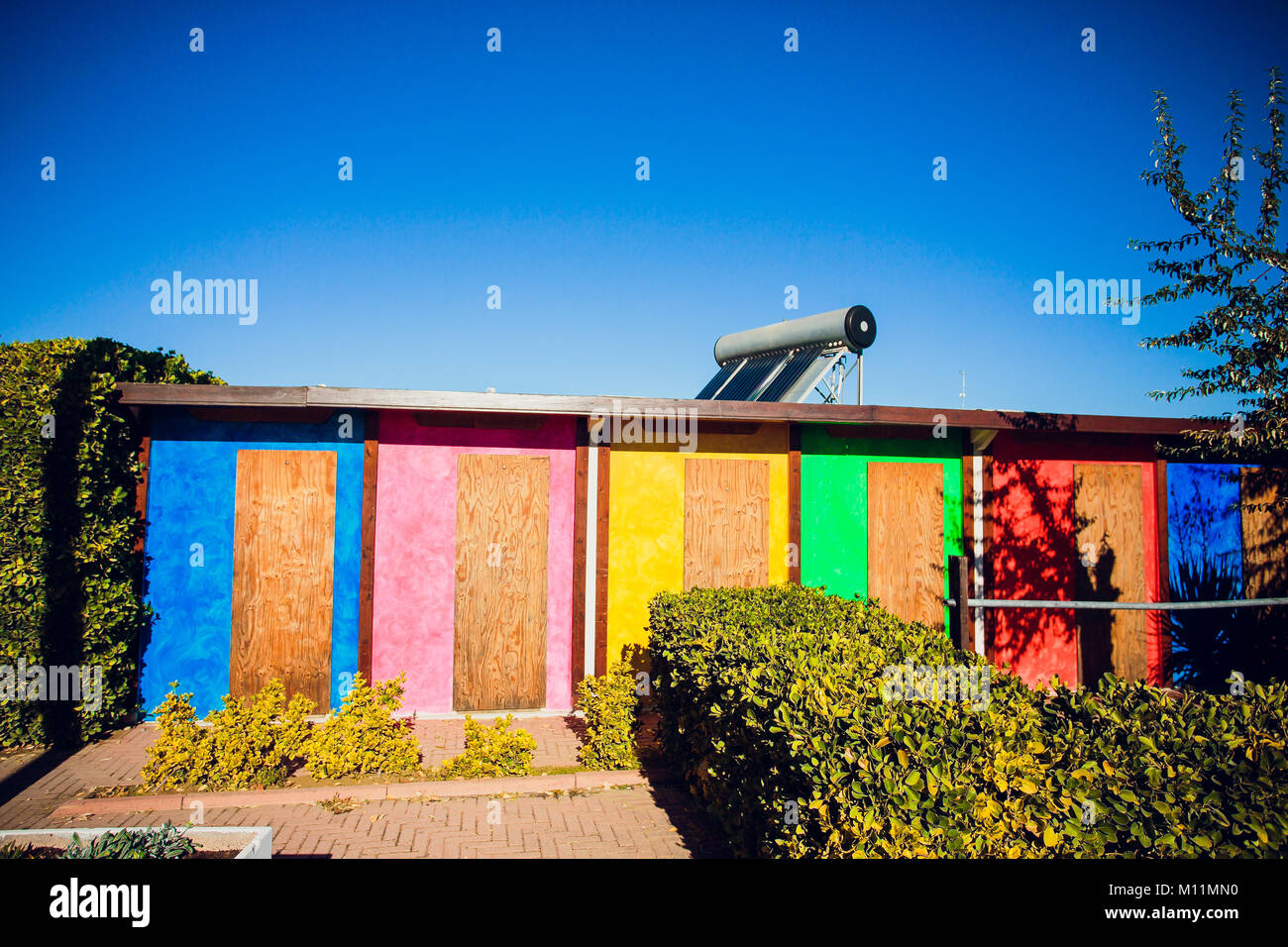 beach changing rooms blue cabin sea dressing room lockers room Stock ...