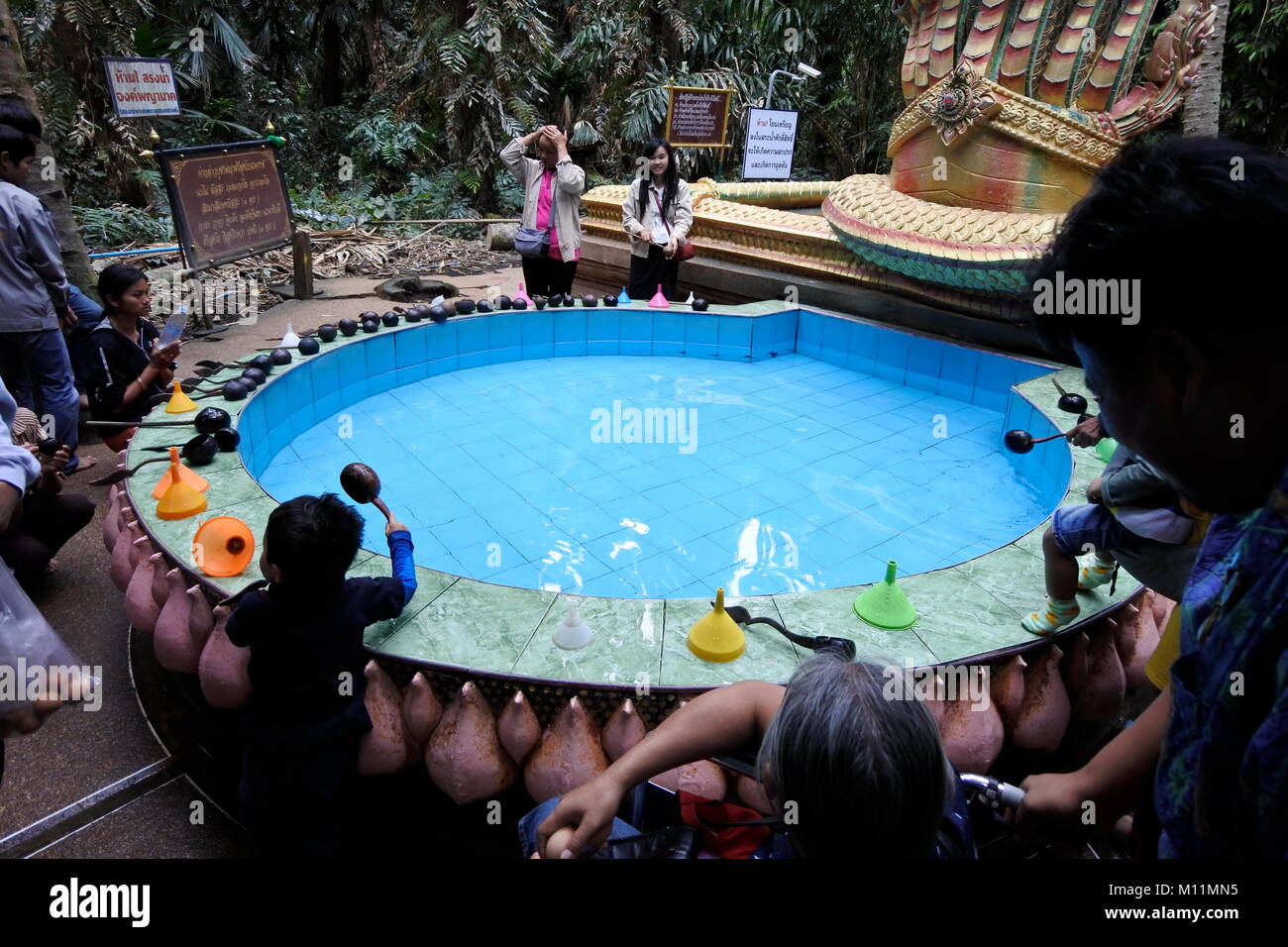 Wat Kham Chanot temple pool Stock Photo - Alamy