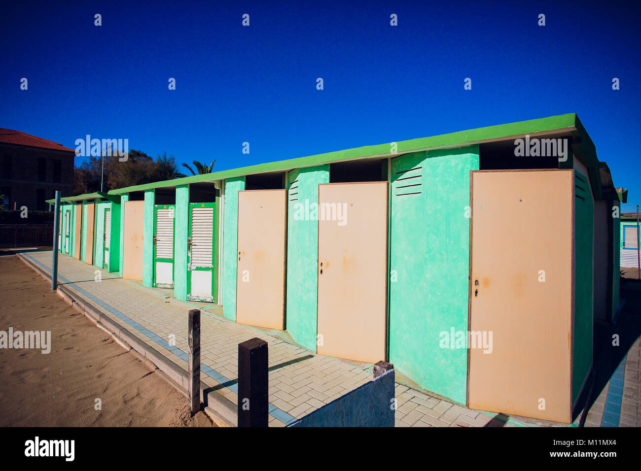 beach changing rooms blue cabin sea dressing room lockers room Stock ...