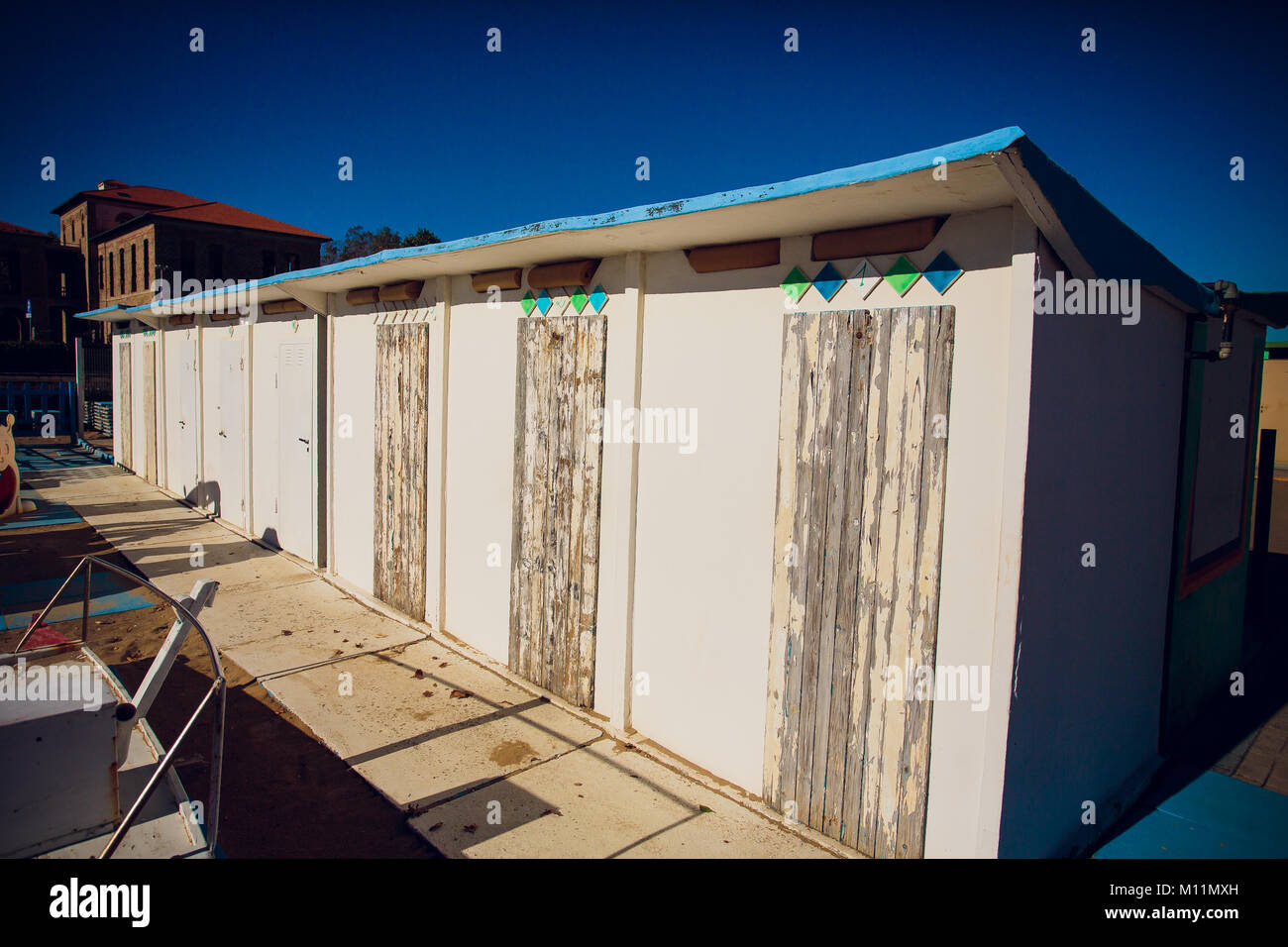 beach changing rooms blue cabin sea dressing room lockers room Stock ...