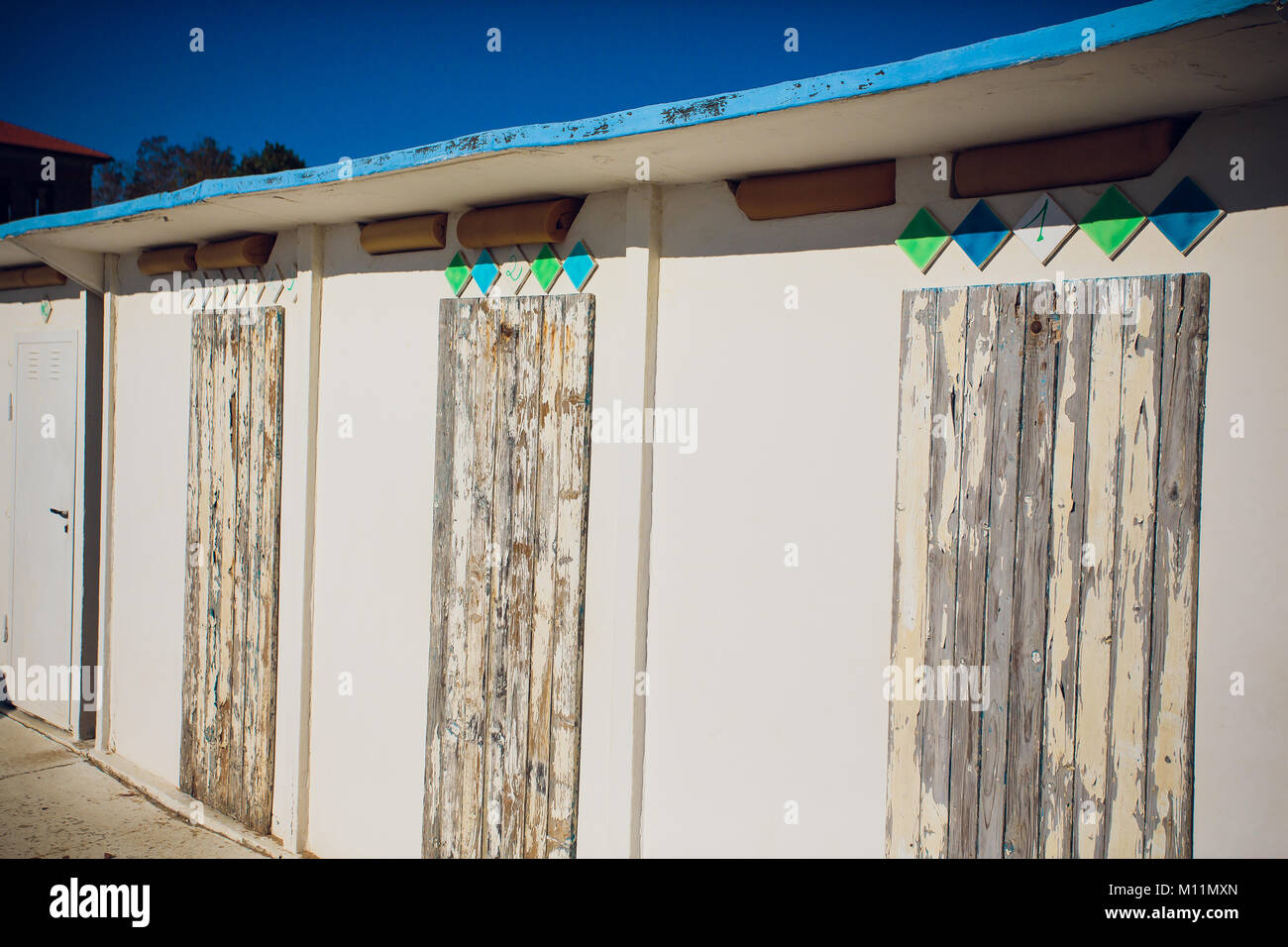 beach changing rooms blue cabin sea dressing room lockers room Stock ...