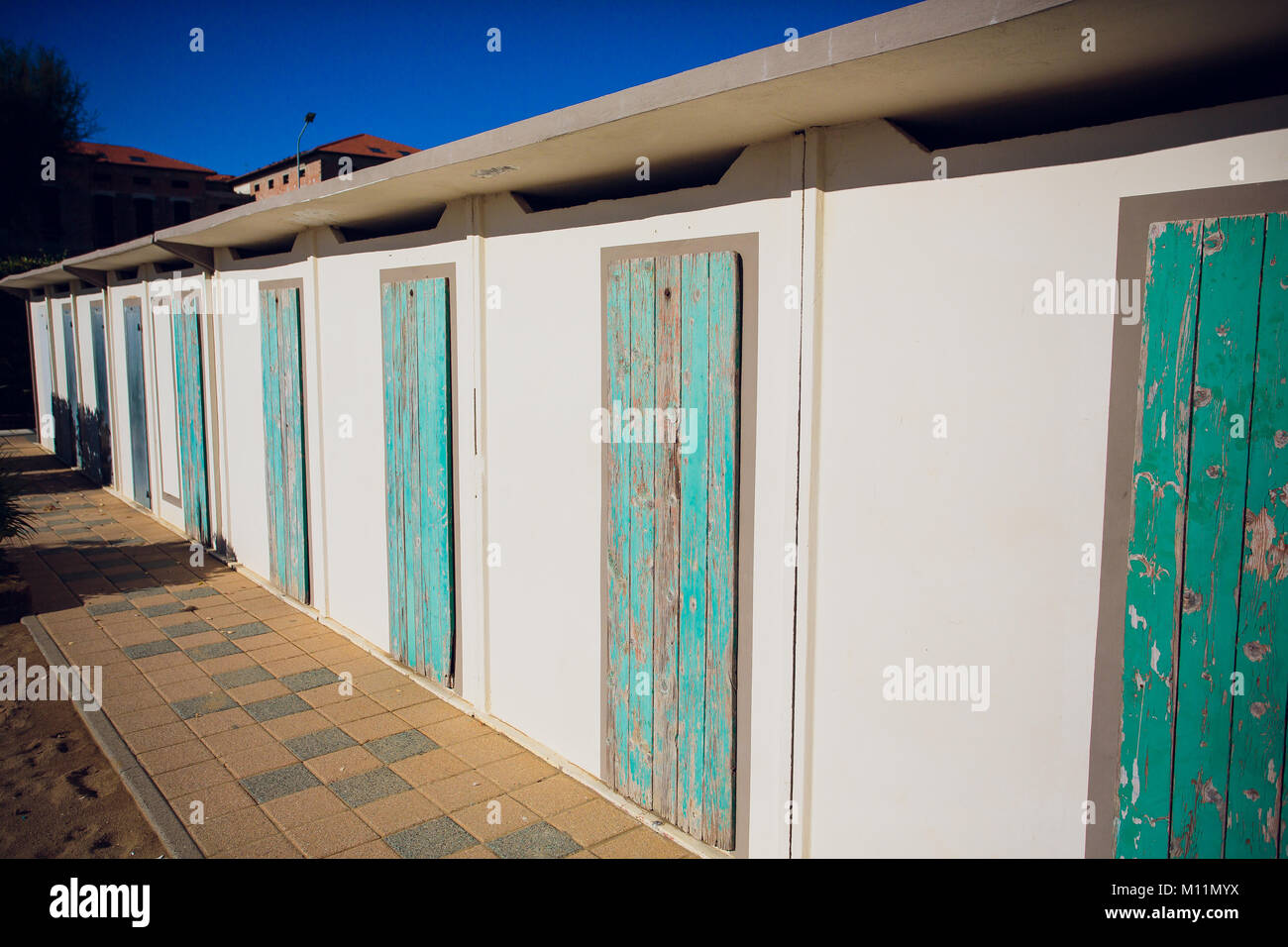 beach changing rooms blue cabin sea dressing room lockers room Stock ...