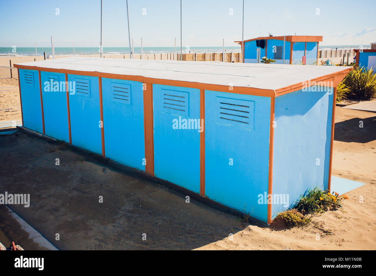 beach changing rooms blue cabin sea dressing room lockers room Stock ...