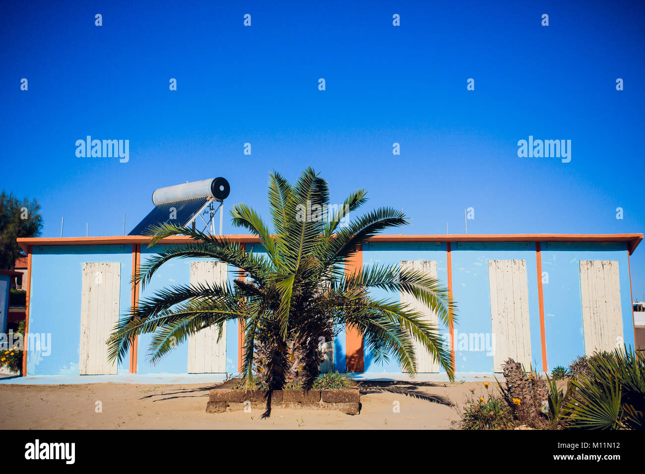 beach changing rooms blue cabin sea dressing room lockers room Stock ...