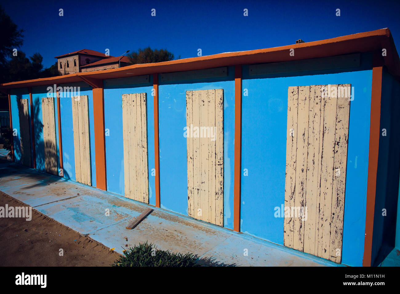 beach changing rooms blue cabin sea dressing room lockers room Stock ...