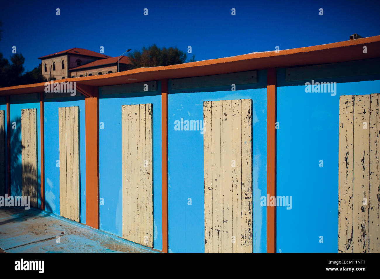 beach changing rooms blue cabin sea dressing room lockers room Stock ...
