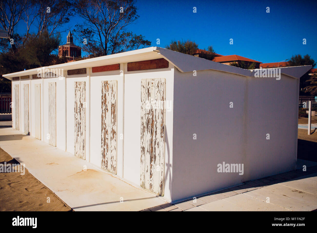 beach changing rooms blue cabin sea dressing room lockers room Stock ...
