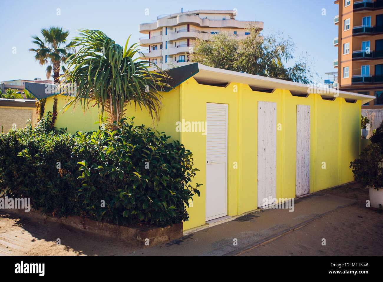 beach changing rooms blue cabin sea dressing room lockers room Stock ...