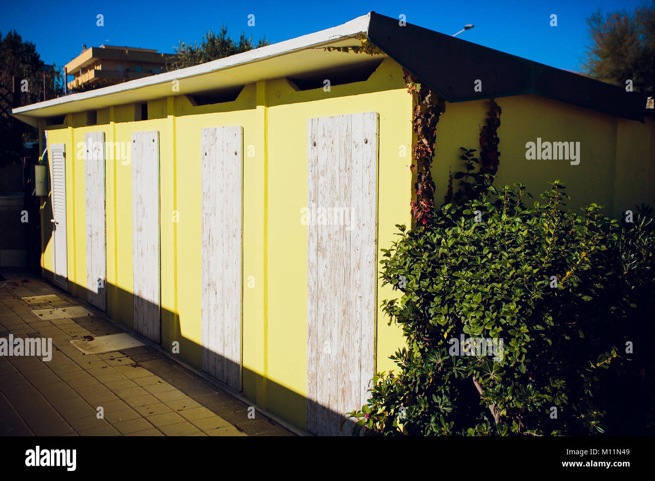 beach changing rooms blue cabin sea dressing room lockers room Stock ...