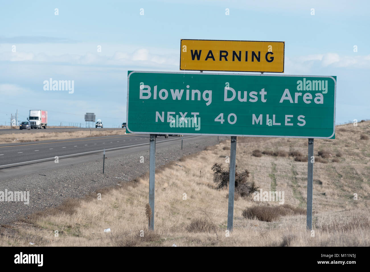 Blowing dust warning sign along Interstate 84 in Eastern Oregon Stock ...