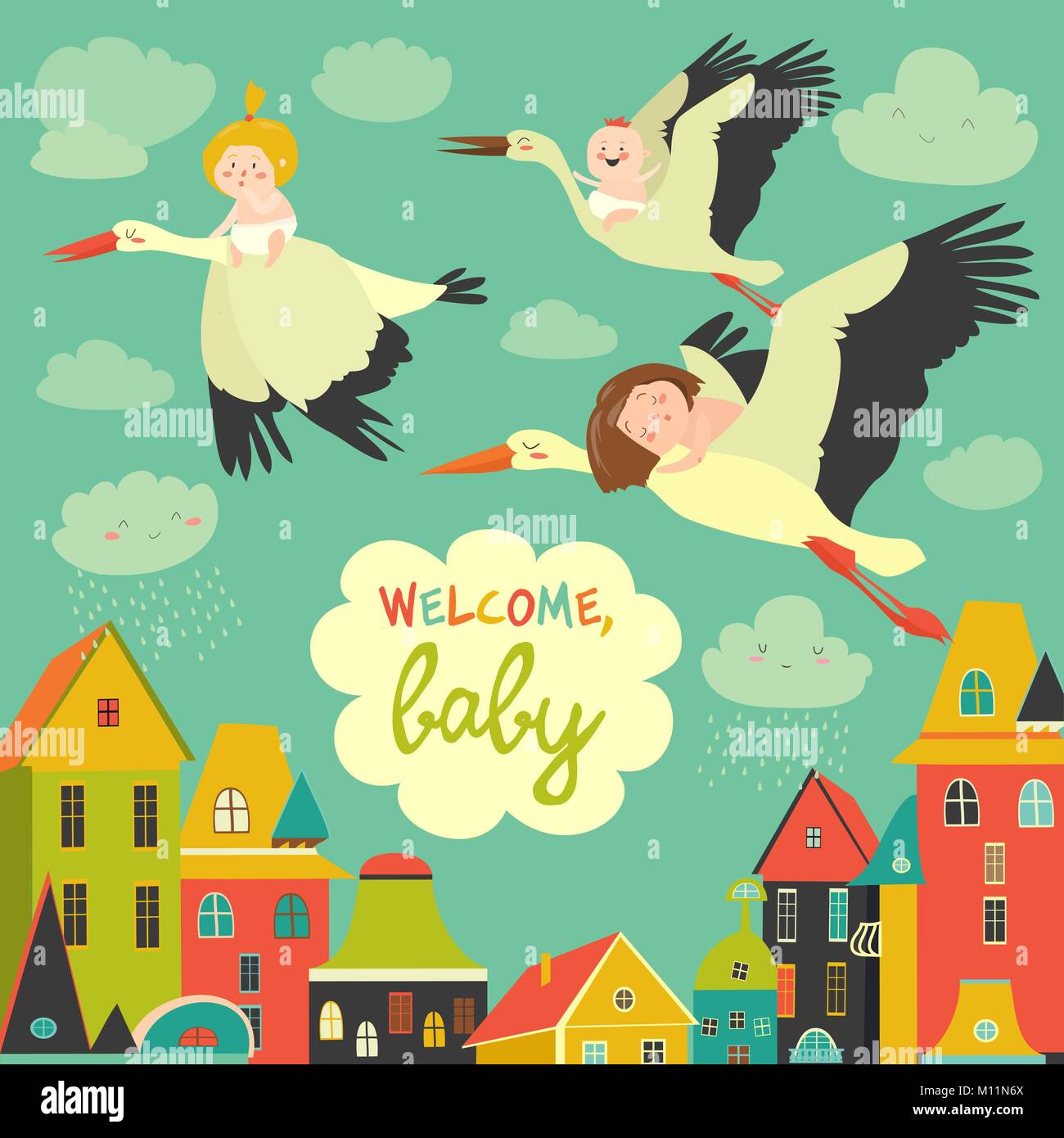 Stork flying with baby Stock Vector Images - Alamy