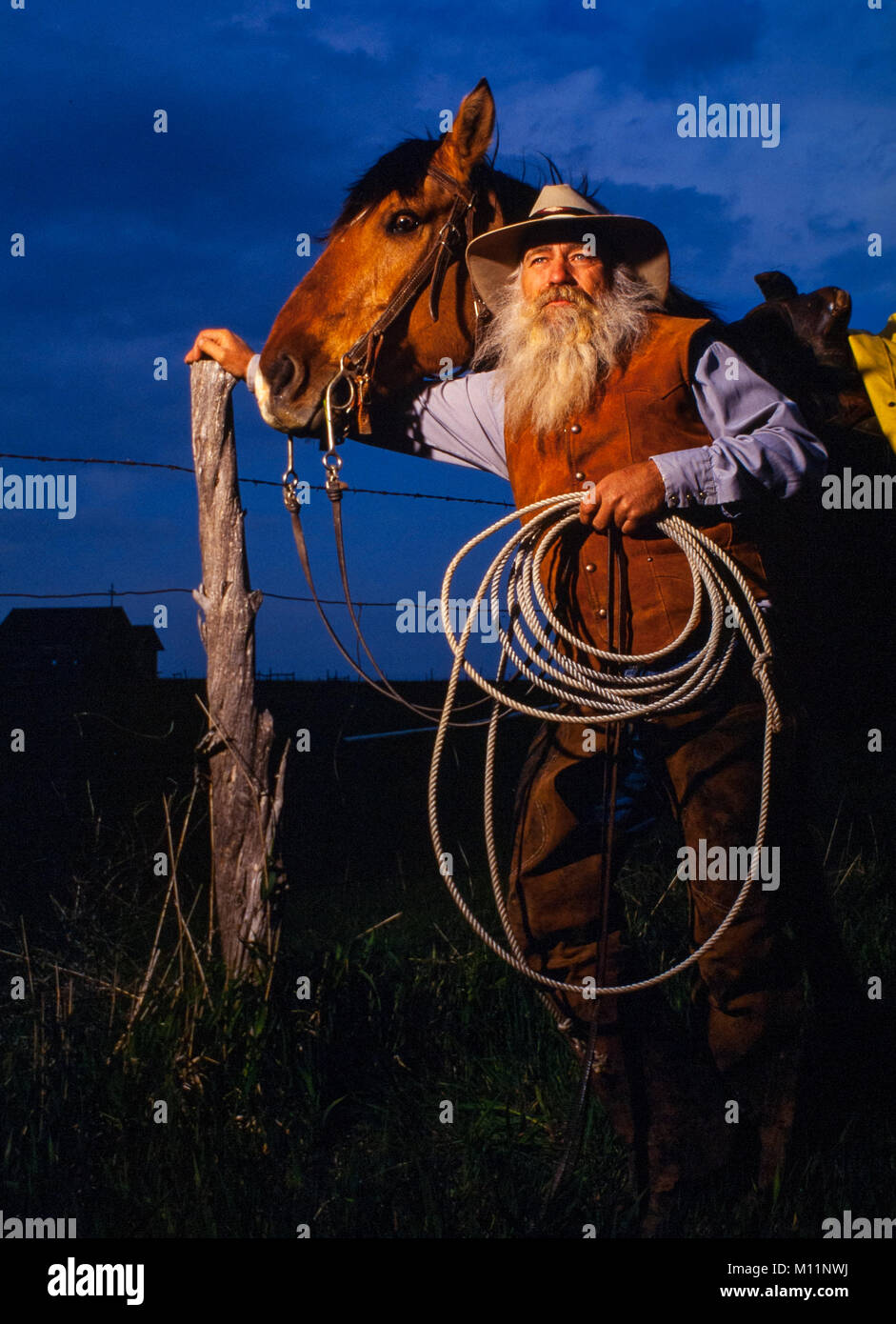 Rancher Dale Buxcel and his horse on the South Dakota range Stock Photo ...