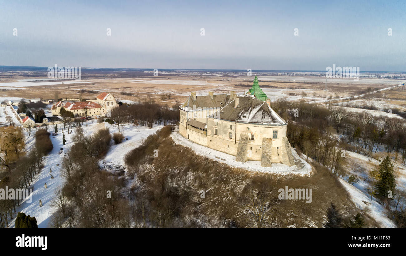 Aerial view of the Olesky Castle and residential neighborhoods near it ...