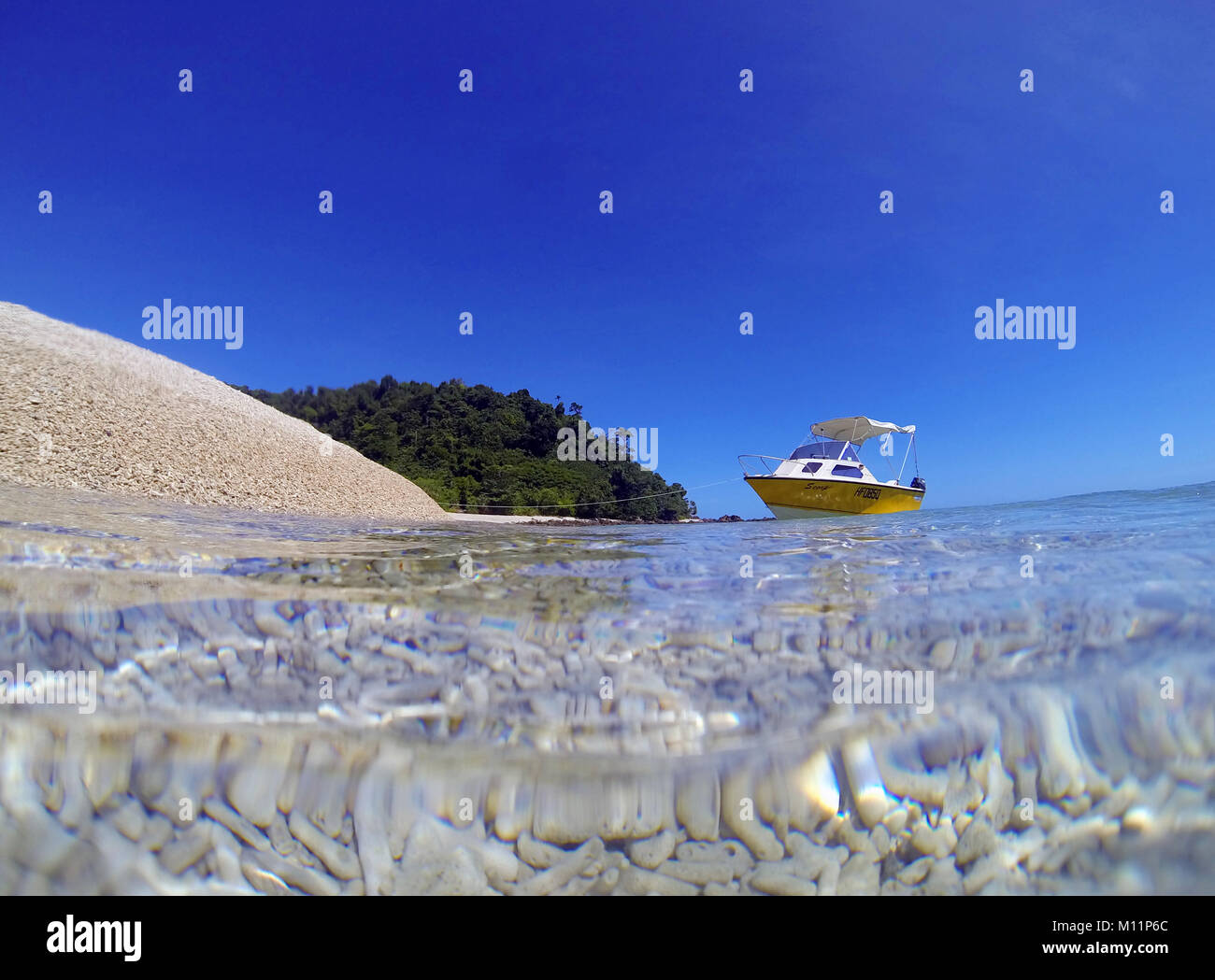 Boat at Kent Island, Barnard Island Group, near Mourilyan, Queensland ...