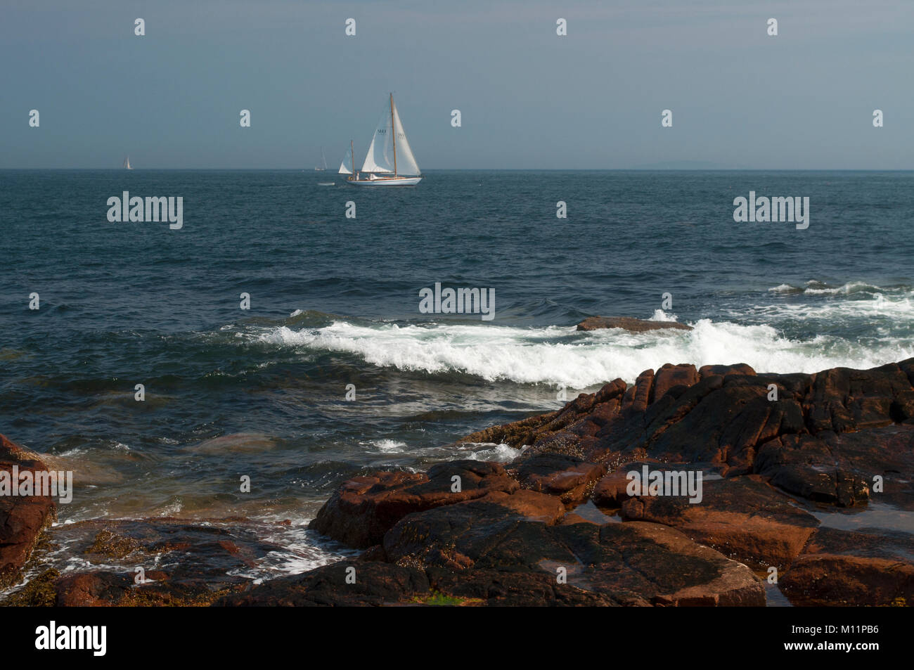 Sailboat On The Atlantic Ocean Near Seawall, Acadia National Park ...