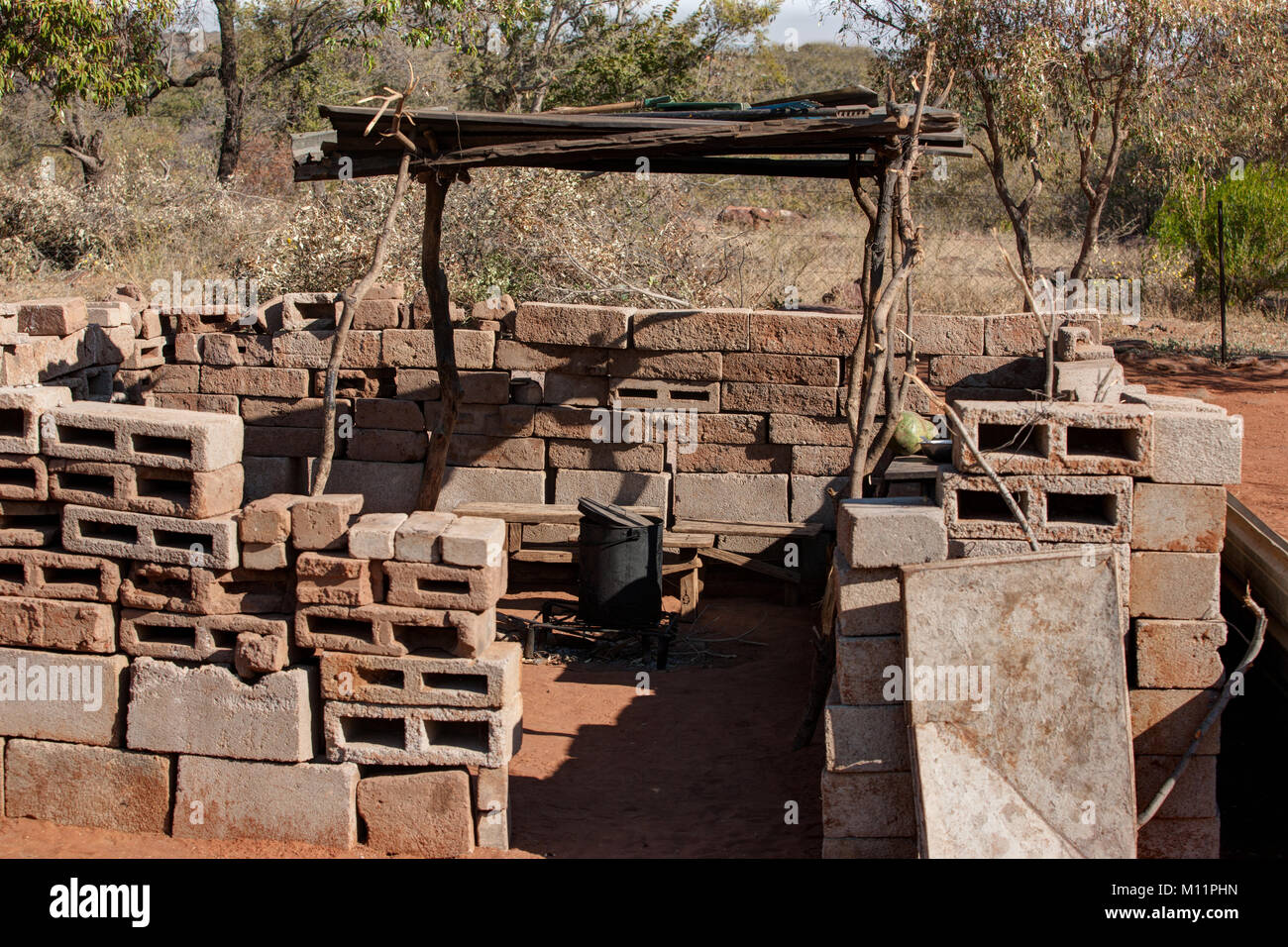 African kitchen in the back of the house in the village, Botswana Stock ...