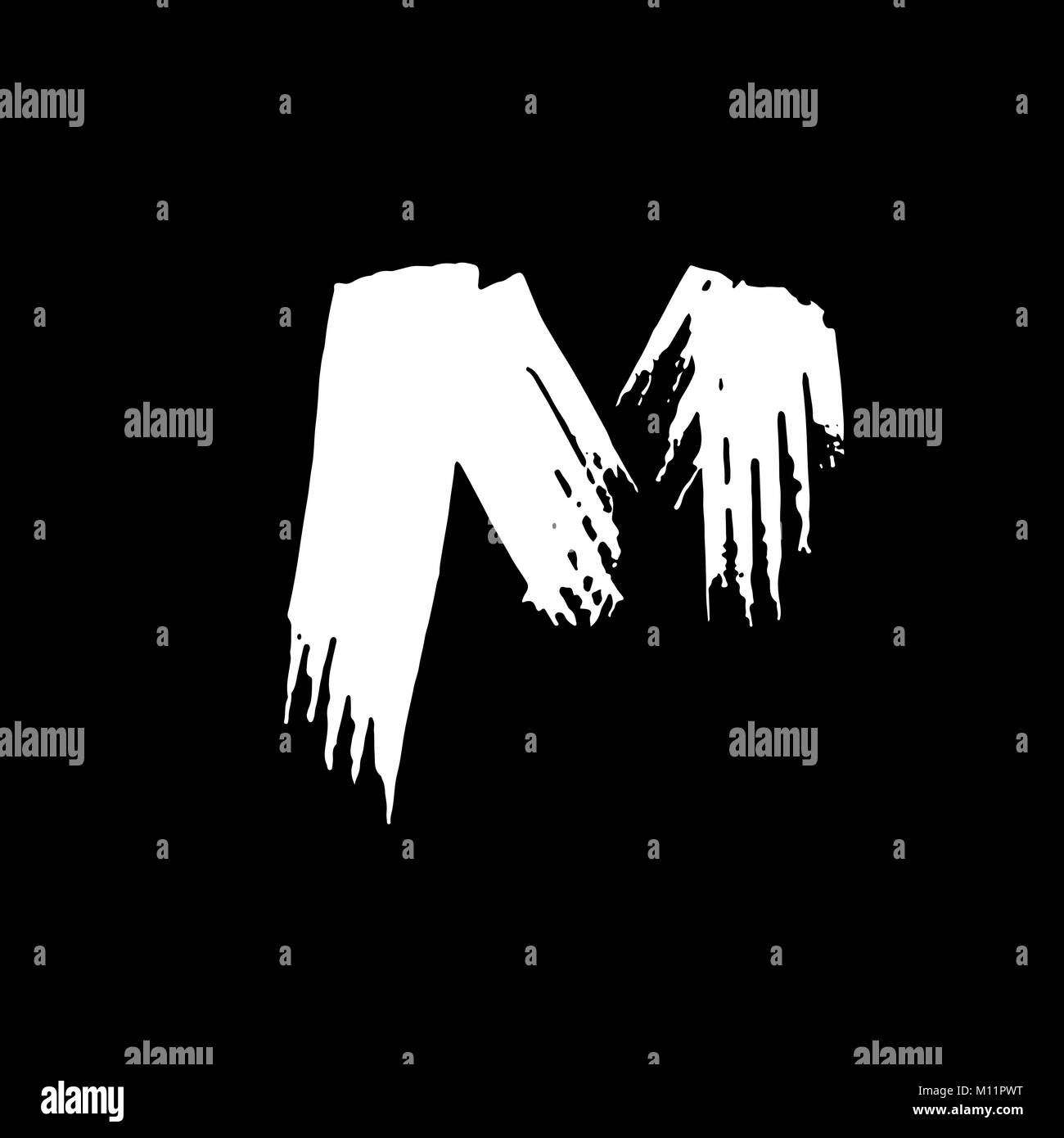 Letter M. Handwritten by dry brush. Rough strokes font. Vector ...