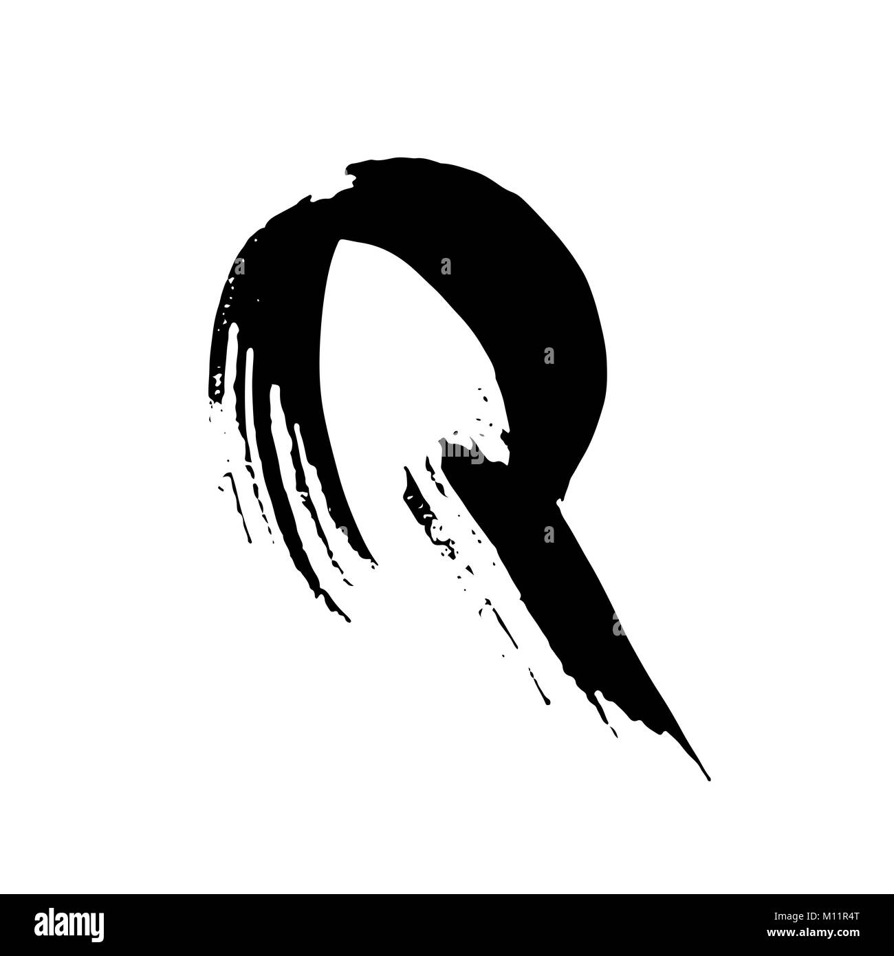 Letter Q. Handwritten by dry brush. Rough strokes font. Vector ...