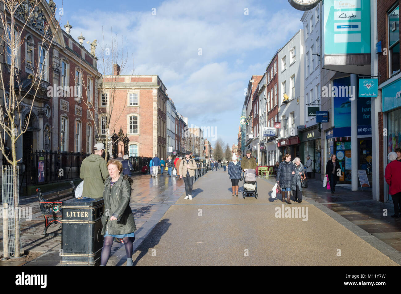 Shops and shoppers in High Street, Worcester, UK Stock Photo - Alamy