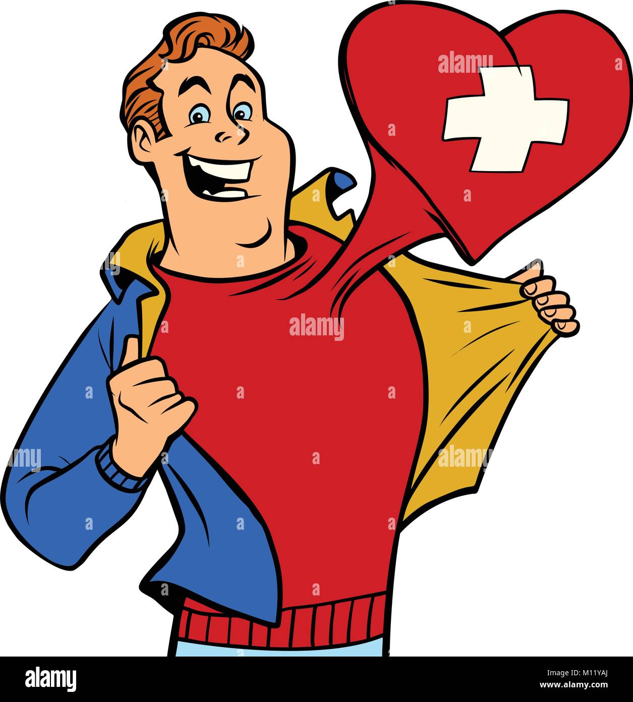 Switzerland patriot man isolated on white background. Comic cartoon ...