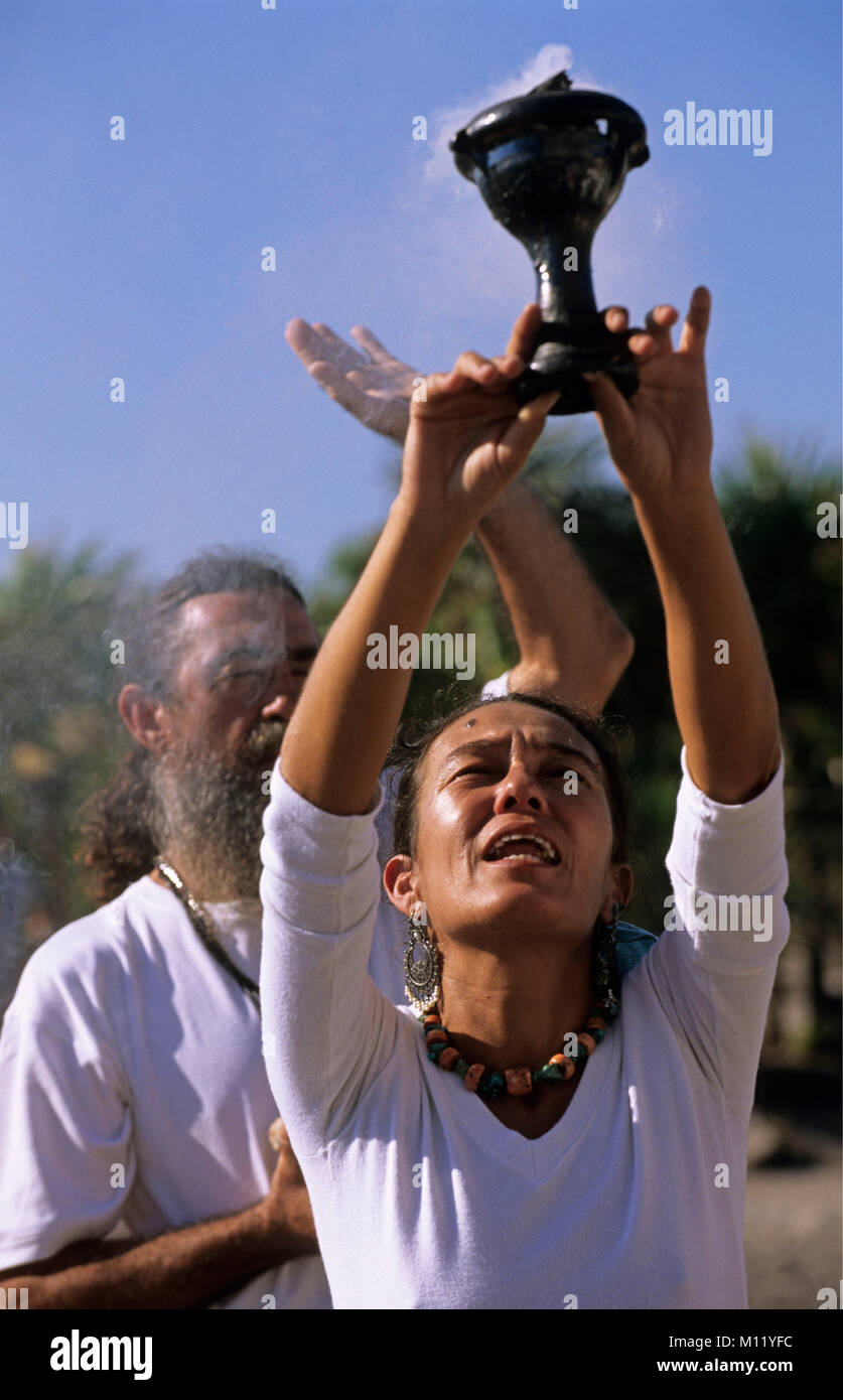 Mexico. Yucatan Peninsula. Tulum. Maya ruins at beach. Tourists and ...