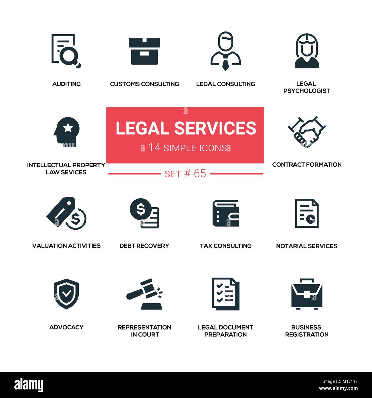 Legal services - line design silhouette icons set Stock Vector Image ...