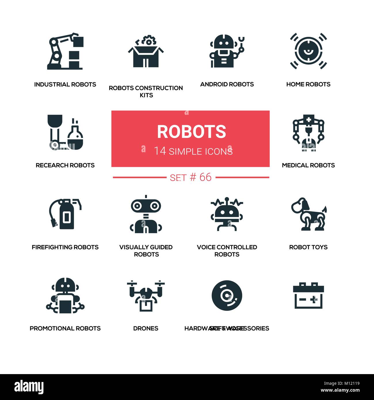 Robots - line design silhouette icons set Stock Vector Image & Art - Alamy