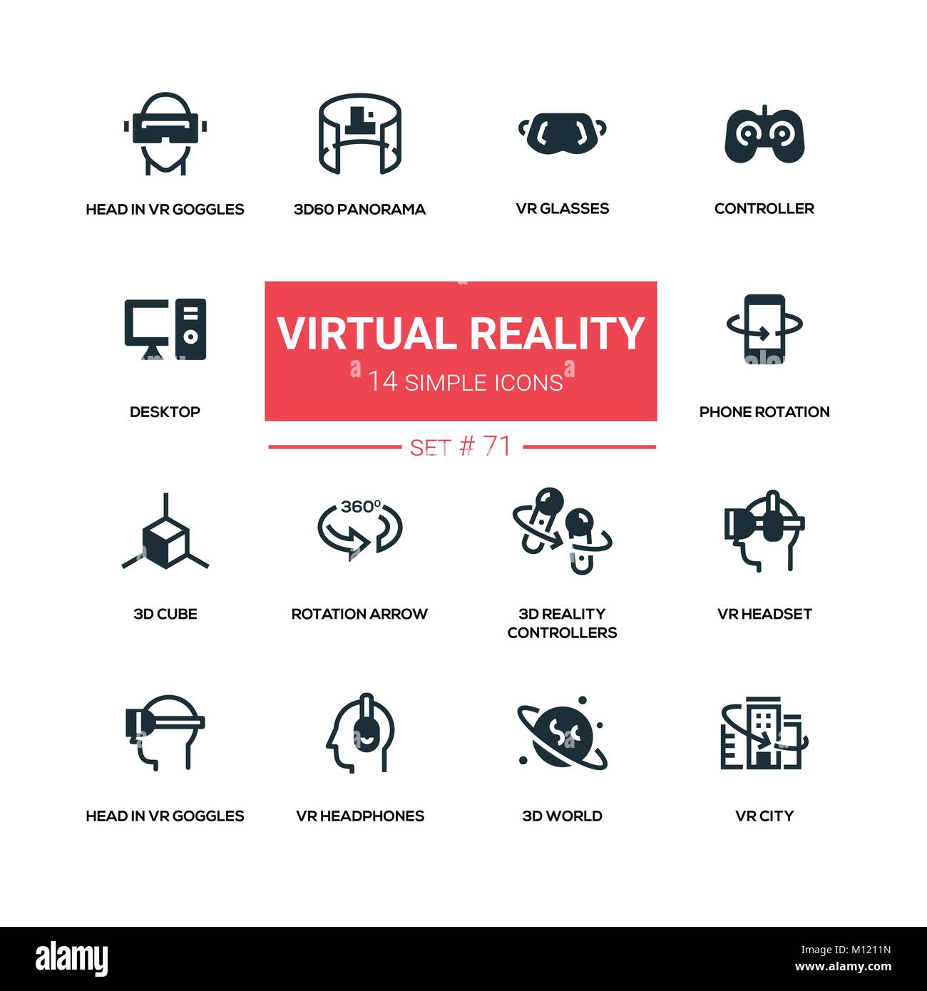 Virtual reality - line design silhouette icons set Stock Vector Image ...