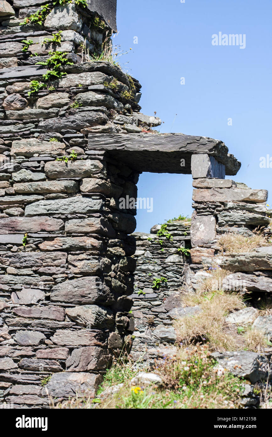 Exposed wall, irish stone wall, old famine houses, cottages, west of ...