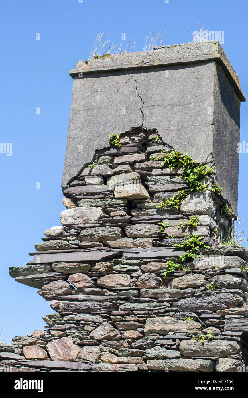 Exposed wall, irish stone wall, old famine houses, cottages, west of ...
