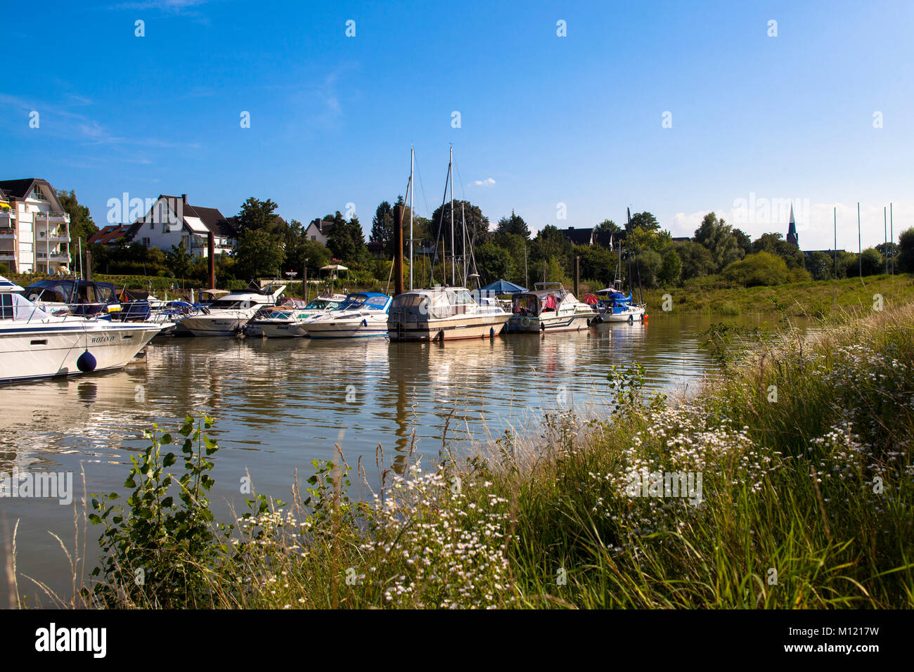Germany, Cologne, the marina at the Rhine island Groov in the district ...