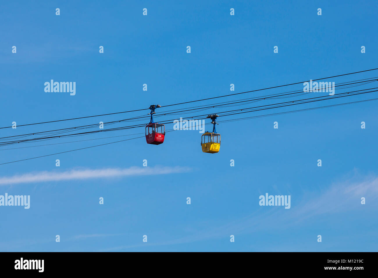 Germany, Cologne, cable car across the river Rhine, it leads from the ...