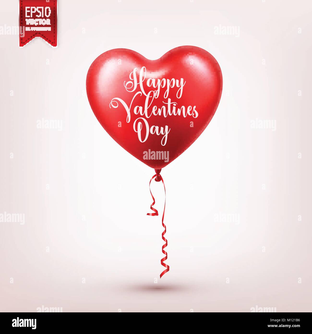Valentines day red balloon with ribbon. Heart shape. Love, february 14 ...